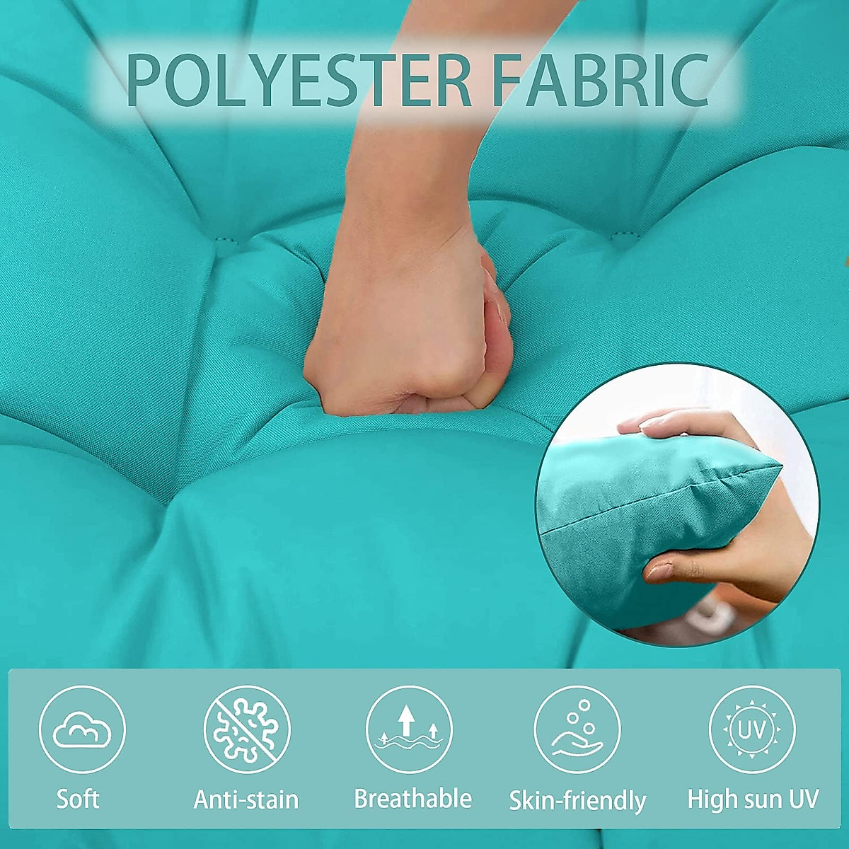 RUFXIEZW Porch Swing Cushions, Waterproof Bench Cushion with Backrest, 4In Thicck Three Seat Swing Replacement Cushions, Replacement Seat Pad Cushion for Patio Swing (Lake blue, 40 * 60 in)