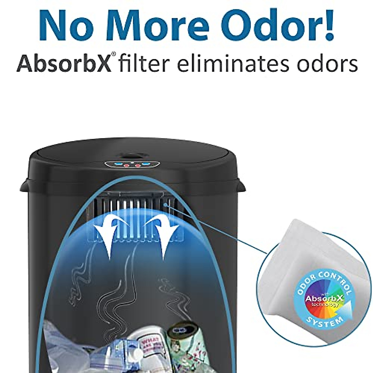 iTouchless 13 Gallon Touchless Sensor Trash Can with Odor Filter, Round Black Steel Garbage Bin, Perfect for Home, Kitchen, Office