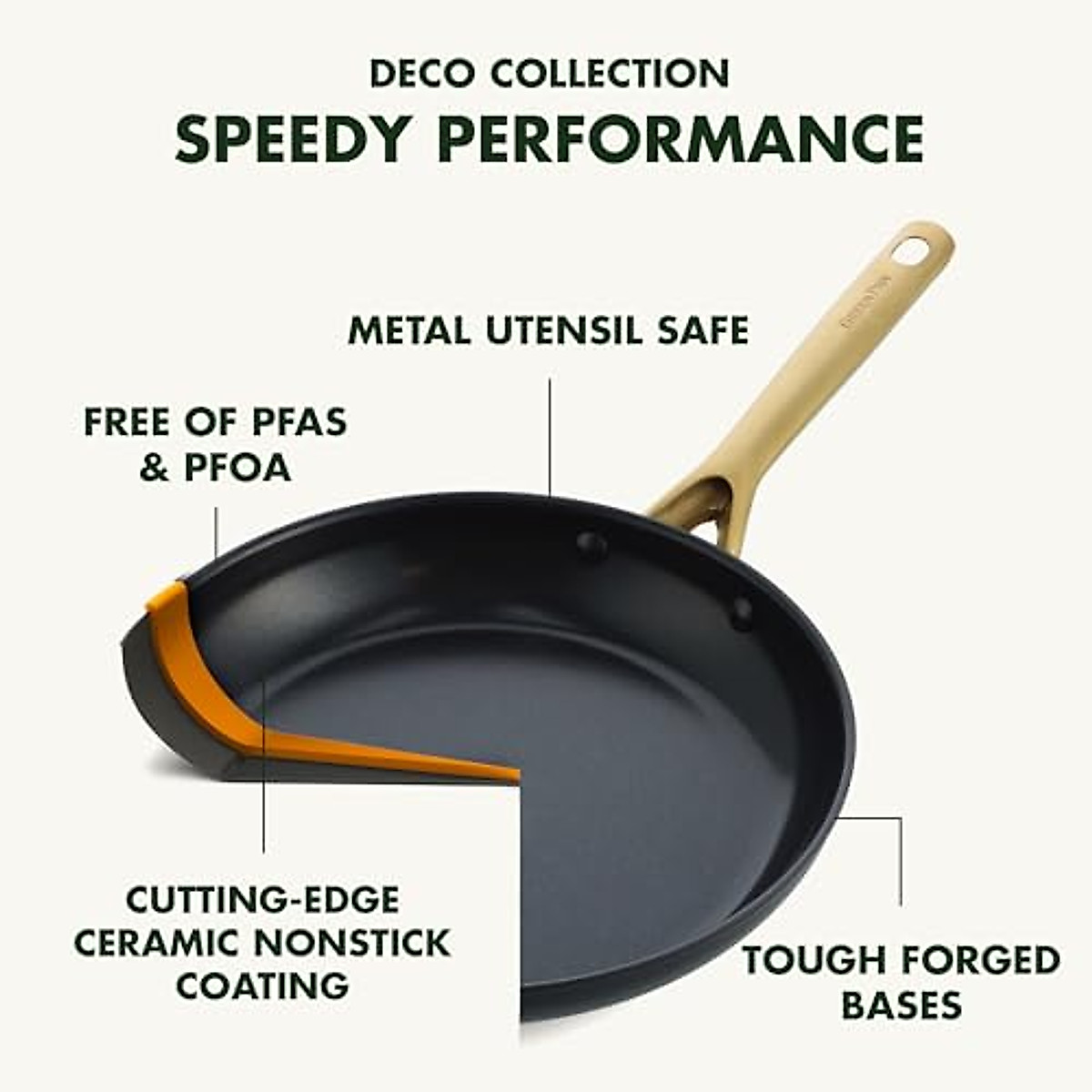 GreenPan Deco Hard Anodized Healthy Ceramic Nonstick 12” Saute Pan with Lid, Gold-Tone Stainless Steel Handle, Durable, Scratch Resistant, Dishwasher & Oven Safe, PFAS-Free, Black