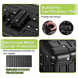 AnyZip Luggage Aluminium Frame Suitcase PC ABS Hard Shell TSA Lock No Zipper 24In Black