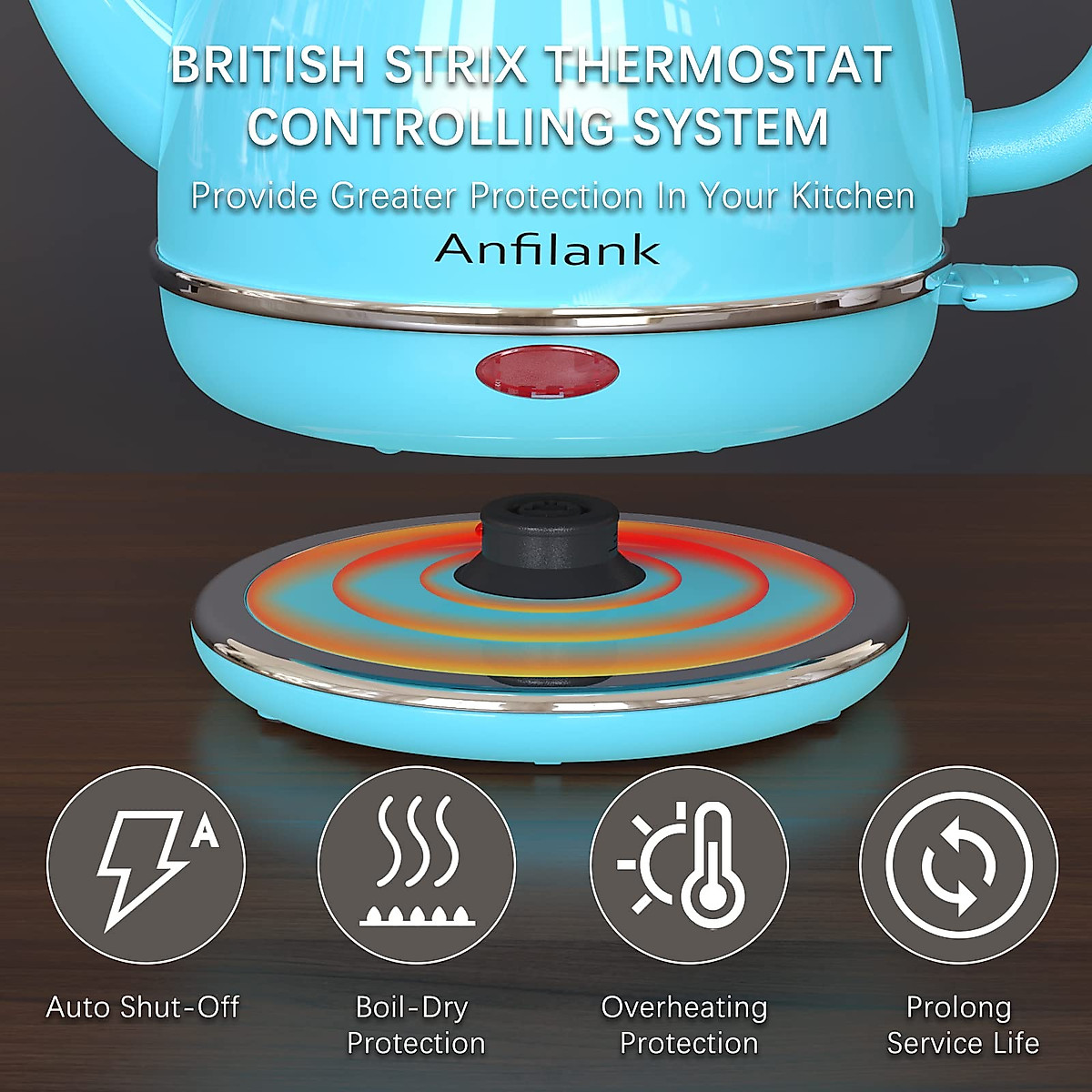 Anfilank Gooseneck Electric Kettle(1.0L), 100% Stainless Steel BPA Free Classic Pour Over Coffee Kettle, Electric Teapot with Auto Shut & Boil Dry Protection,1500 Watt Quick Heating-Turquoise Blue