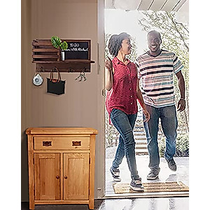Megadream Key Holder for Wall, Front Door Organizer Wooden Mail Letter Holder Box, Key Ring Holder for Wall with Chalkboard, 4 Double Key|Coat|Bag Hooks
