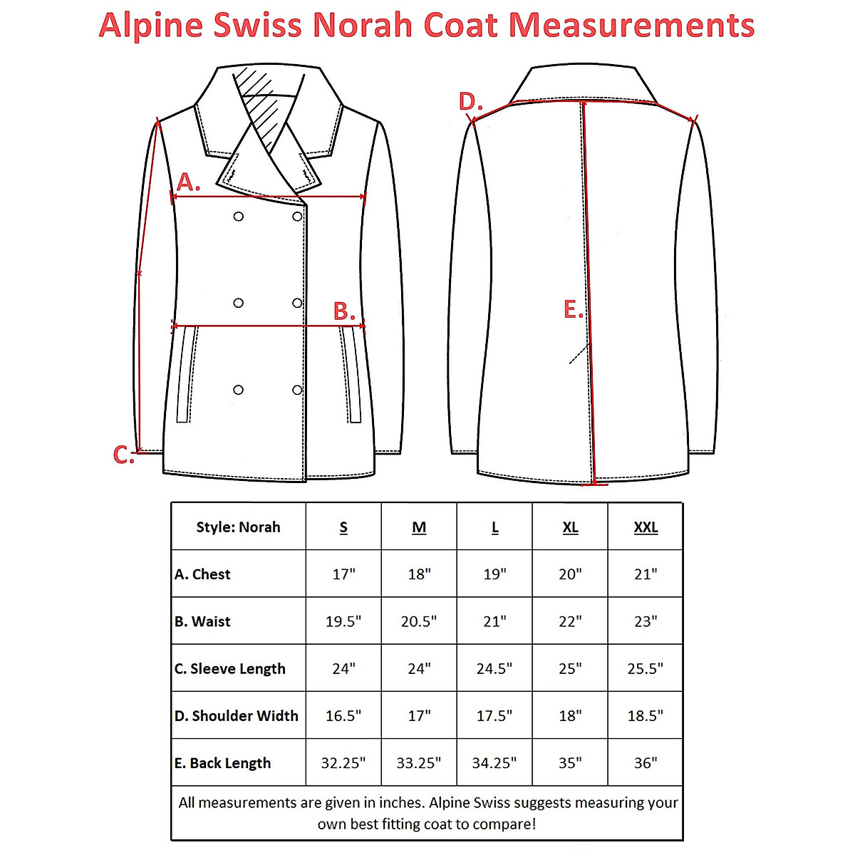 Alpine Swiss Norah Women’s Wool Blend Peacoat Runs Large – Double-Breasted Jacket with Flattering Fit Black XL