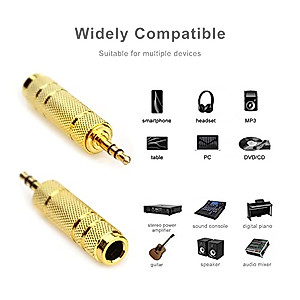 NANYI 4PCS 1/4'' to 3.5mm Stereo Headphone Adapter for Audio Connector Cable, 3.5mm(1/8'') Plug Male to 6.35mm (1/4'') Jack Female Stereo Adapter for Headphone, Amp Adapte