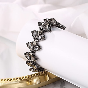 BriLove Wedding Bridal Crystal Rhinestone Multi Teardrop Bracelet for Women Party Prom Grey Black-Tone