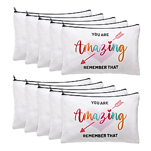 Chunful 10 Pieces Inspirational Canvas Makeup Bags for Women Bulk Rainbow Canvas Makeup Bags Cosmetic Bag with Zipper Friendship Gift Travel Toiletry Bag Pouch(Heart Style)