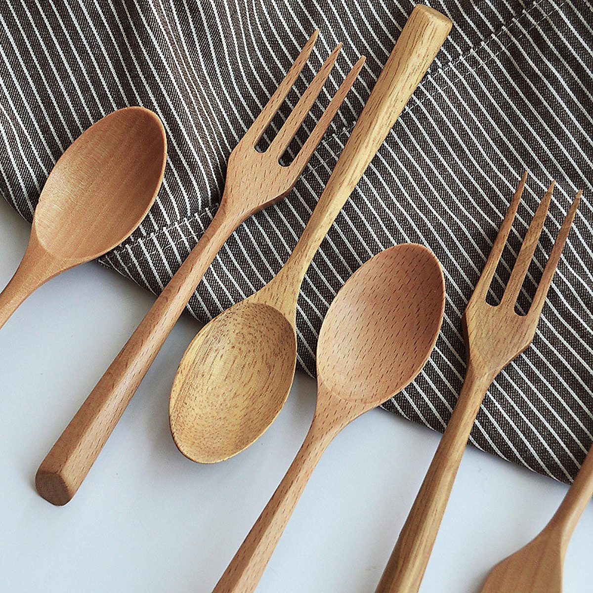 zoci Triangular Handle Wooden Spoon Fork Set Dessert Wooden Spoon Wooden Fork Portable Spoon Fork