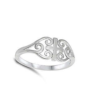 High Polish Celtic Heart Cross Filigree Ring 925 Sterling Silver Band Size 7