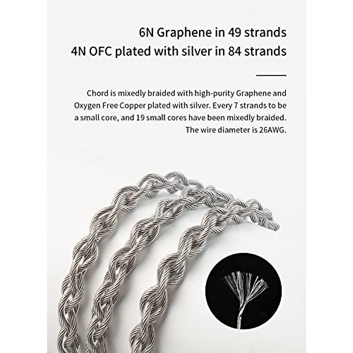 H HIFIHEAR 2Pin Earphone Cable,KBEAR Chord 4 Cores Graphene Mixedly Braided with OFC Silver-Plated Upgrade Wire,3.5mm Gold-Plated Detachable Cable Replacement Earphone Wire (Silver, 2Pin 0.78-3.5MM)