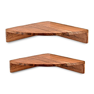 NIRMAN Acacia Wood Floating Corner Shelf Wall Mount for Bedroom Living Room Bathroom Kitchen Set of 2