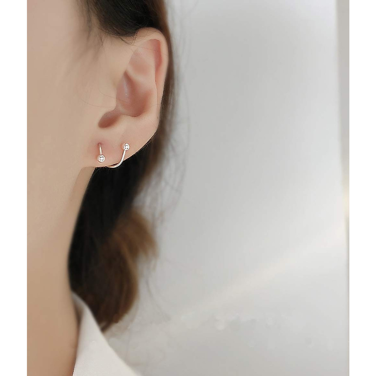 Reffeer 925 Sterling Silver Minimalist Crawler Earrings Little Ball Wrap Cuff Earrings For Women Teen Cartilage Earrings Helix Piercing Earrings (A-Silver)