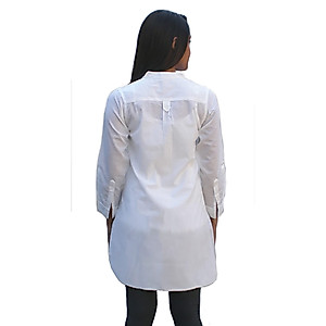 Ayurvastram BIBAA Pure Cotton Shirt Tunic Top Kurti Blouse; White: Sz 10