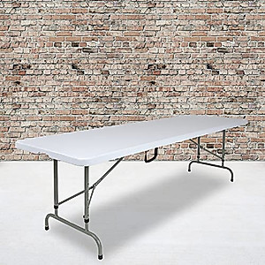 Flash Furniture Kathryn 8-Foot Height Adjustable Bi-Fold Granite White Plastic Banquet and Event Folding Table with Carrying Handle