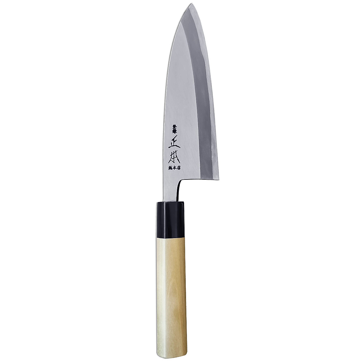 MASAMOTO KS Japanese Deba Knife with Sheath 6.5" (165mm) [HONBAZUKE] Made in JAPAN, Professional Heavy Duty Knife for Fish, Ultra Sharp Japanese Carbon Steel Blade, Wood Wa Handle, Black Ferrule