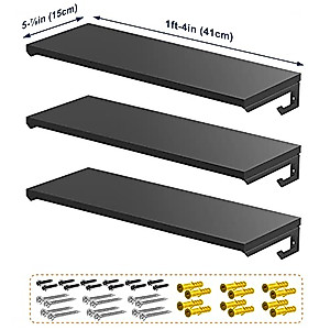 NiHome Black Floating Shelves for Wall Decor Industrial Wall Shelves for Storage Bedroom Hanging Bathroom Shelf Floating Bookshelf Set of 3