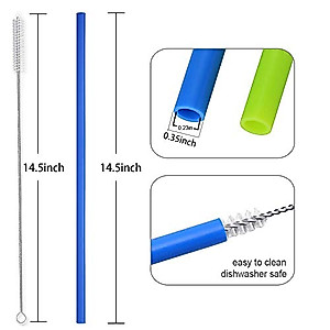 Extra Long 14.5 Inch Reusable Silicone Straws for Wine Bottle,1 Gallon/128 64 75 OZ Water Bottle,Mugs,1/Half Gallon Hydro Water Jug, Flexible Tall Giant Big Gallon Jug Drinking Straw With Brush-8 Pack
