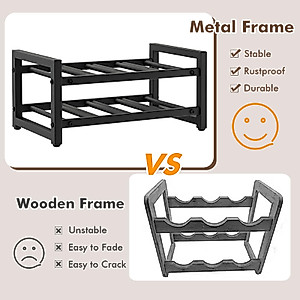 Giantex 2-Tier Metal Wine Rack Freestanding Counter Black, 8-Bottle Industrial Countertop Wine Rack, Freestanding Wine Holder for Tabletop, Cabinet, Small Wine Bottle Holders Stands for Counter