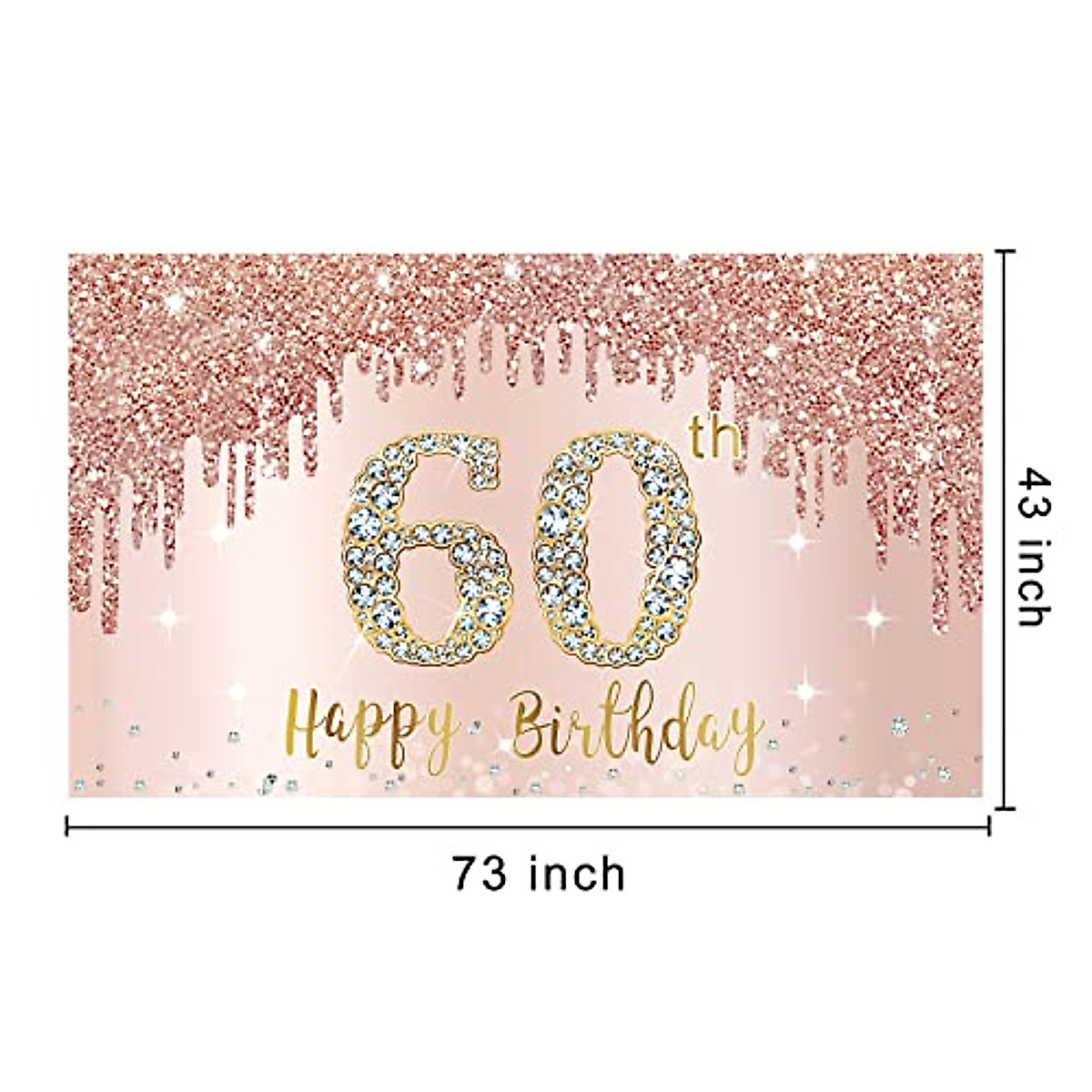 Happy 60th Birthday Banner Backdrop Decorations for Women, Rose Gold 60 Birthday Party Sign Supplies, Pink Sixty Year Old Birthday Poster Background Photo Booth Props Decor