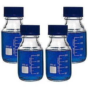 Karter Scientific 250ml Glass Round Media Storage Bottles with GL45 Screw Cap, Borosilicate Glass, 251L9 (Pack of 4)