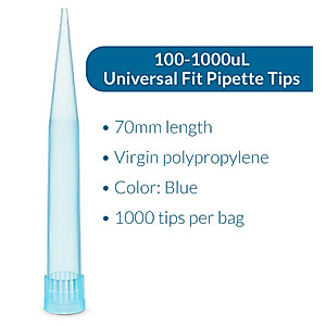 Globe Scientific 151146 Polypropylene Pipette Tip, Blue, 100 - 1000µL, Universal, Pack of 1000