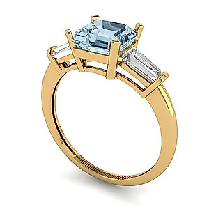 1.62ct Sq Emerald cut 3 stone Solitaire Natural Aquamarine Engagement Promise Anniversary Bridal Ring 18K Yellow Gold 3.5