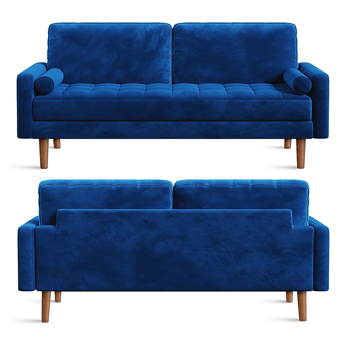 Vesgantti Blue Velvet Couch 70 inch, 3 Seater Loveseat Sofa, Mid Century Modern Couches for Living Room, Upholstered Velvet Sofa with 2 Pillows, Button Tufted Sofa for Bedroom, Home Office, Apartment