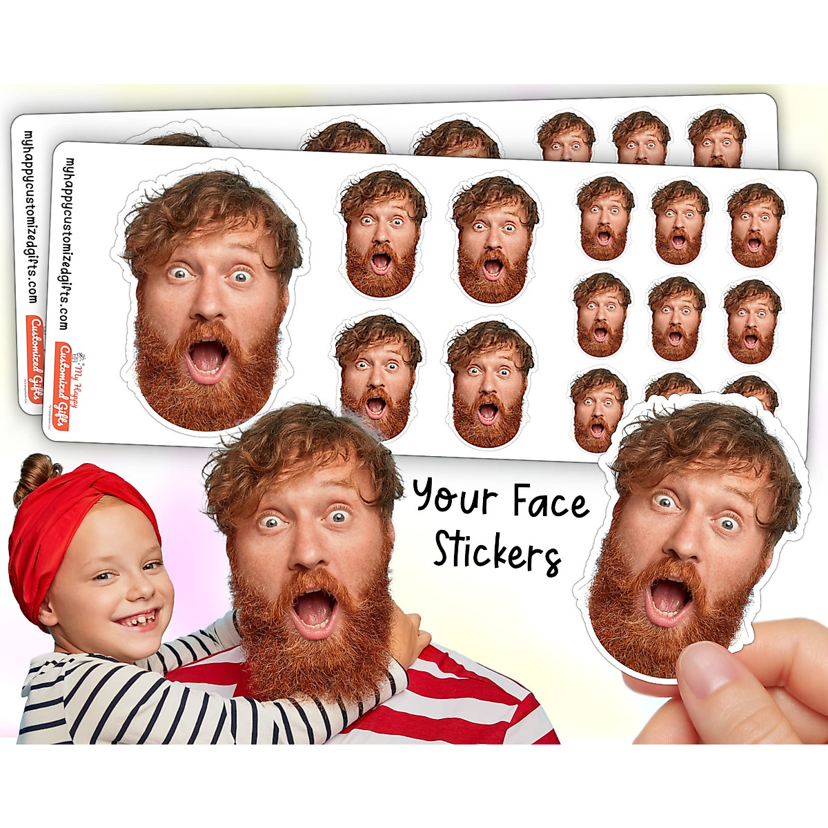 Customized Face Stickers - Portrait | Sheet with 14 Stickers | Personalized - Picture Decals | Waterproof | Funny Photo Stickers | Fancy Gift Idea