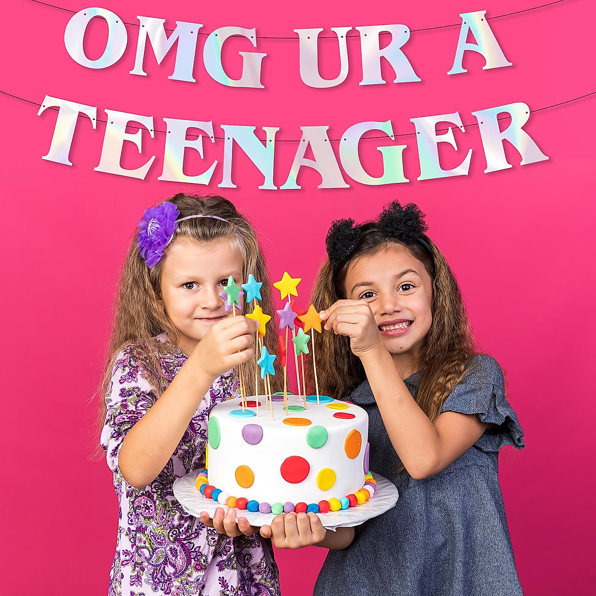 Generic Iridescent 'OMG UR A TEENAGER' Banner, 13th Birthday Party Decor for Girls, 13 Years Old Birthday Sign, Happy 13th Birthday Party Supplies