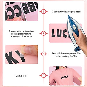 5 Sheets 830 Pieces Iron on Letters and Numbers for Clothing, 1 Inch Iron on Vinyl Letters with A-Z Heat Transfer Letters 0-9 Iron on Numbers PU Alphabet Stickers for T-Shirt Printing DIY Craft, Black