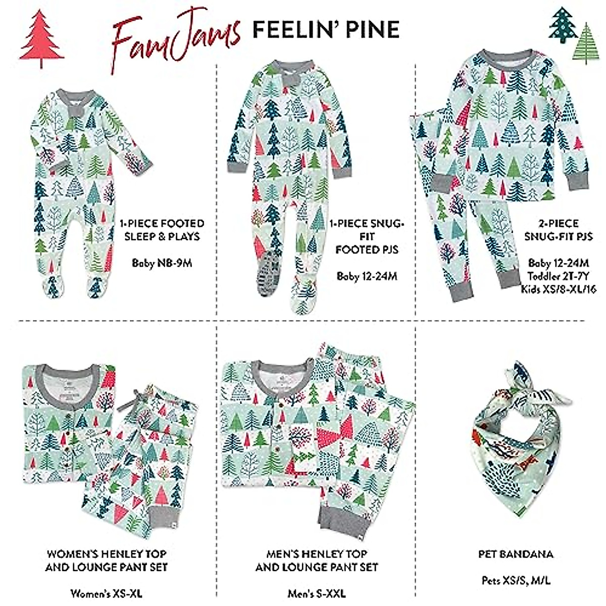 HonestBaby Family Matching Holiday Pajamas Organic Cotton for Men, Women, Kids, Toddlers, Baby Boys, Girls, Unisex Pets , Feelin' Pine, 2T