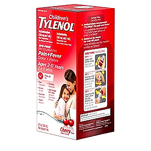 Tylenol Children's Pain + Fever Medicine with Acetaminophen, Dye-Free, Cherry, 8 Fl. Oz