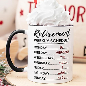 Fatbaby Funny Retirement Gifts For Women Men,Retirement Weekly Schedule Coffee Mug Gifts for Coworker Boss Office, Retired Calendar Mug for Dad Mom Friends Grandma Grandpa 11OZ