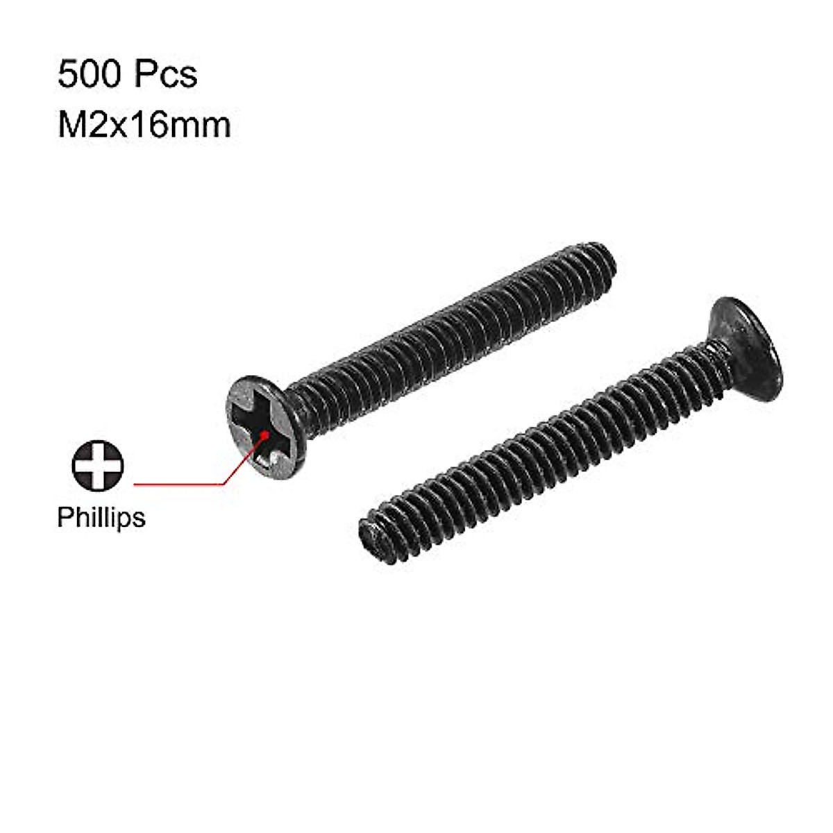 uxcell M2 x 16mm Phillips Screws Fastener Black for Laptop PC TV Fan Switch 500pcs