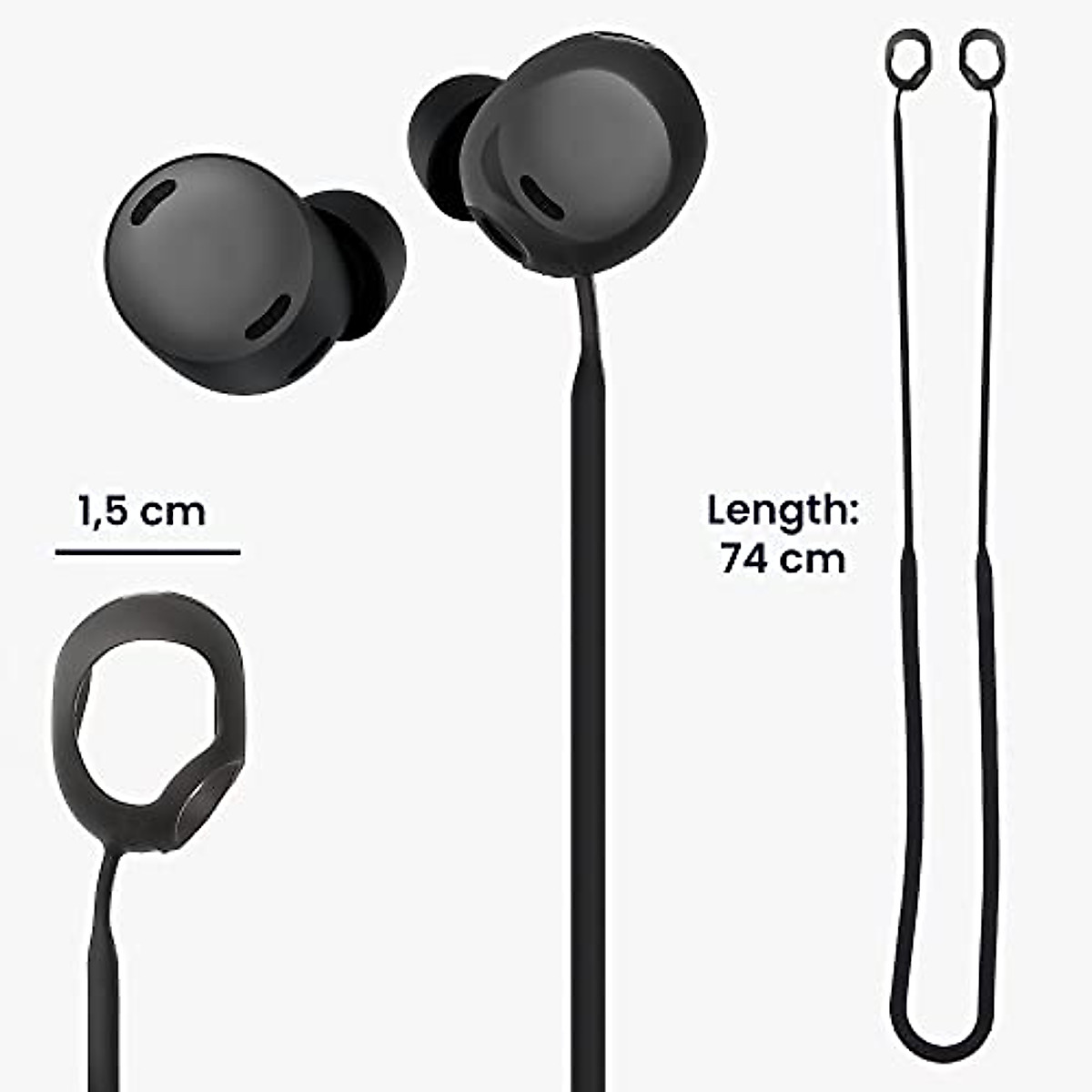 kwmobile Strap Compatible with Google Pixel Buds Pro - Silicone Cord Holder for Wireless Earphones - Black