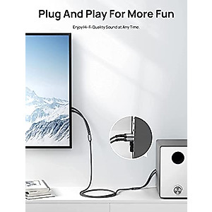 JSAUX RCA Cable（10ft/3M, RCA Audio Cable Shielded Stereo 2RCA to 2RCA Male Y Braided Cord Compatible for Home Theater, HDTV, Amplifiers, Hi-Fi Systems, Car Audio[Grey]