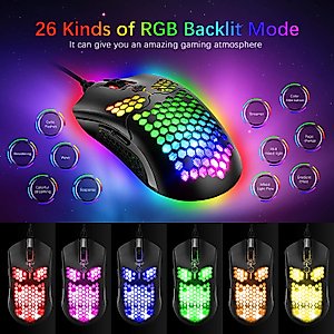 Wired Gaming Keyboard and Mouse,3 in 1 Gaming Set,Green LED Backlit Mechanical Keyboard,12K DPI Superlight Gaming Mouse,Large Mouse Pad for PC Gamer