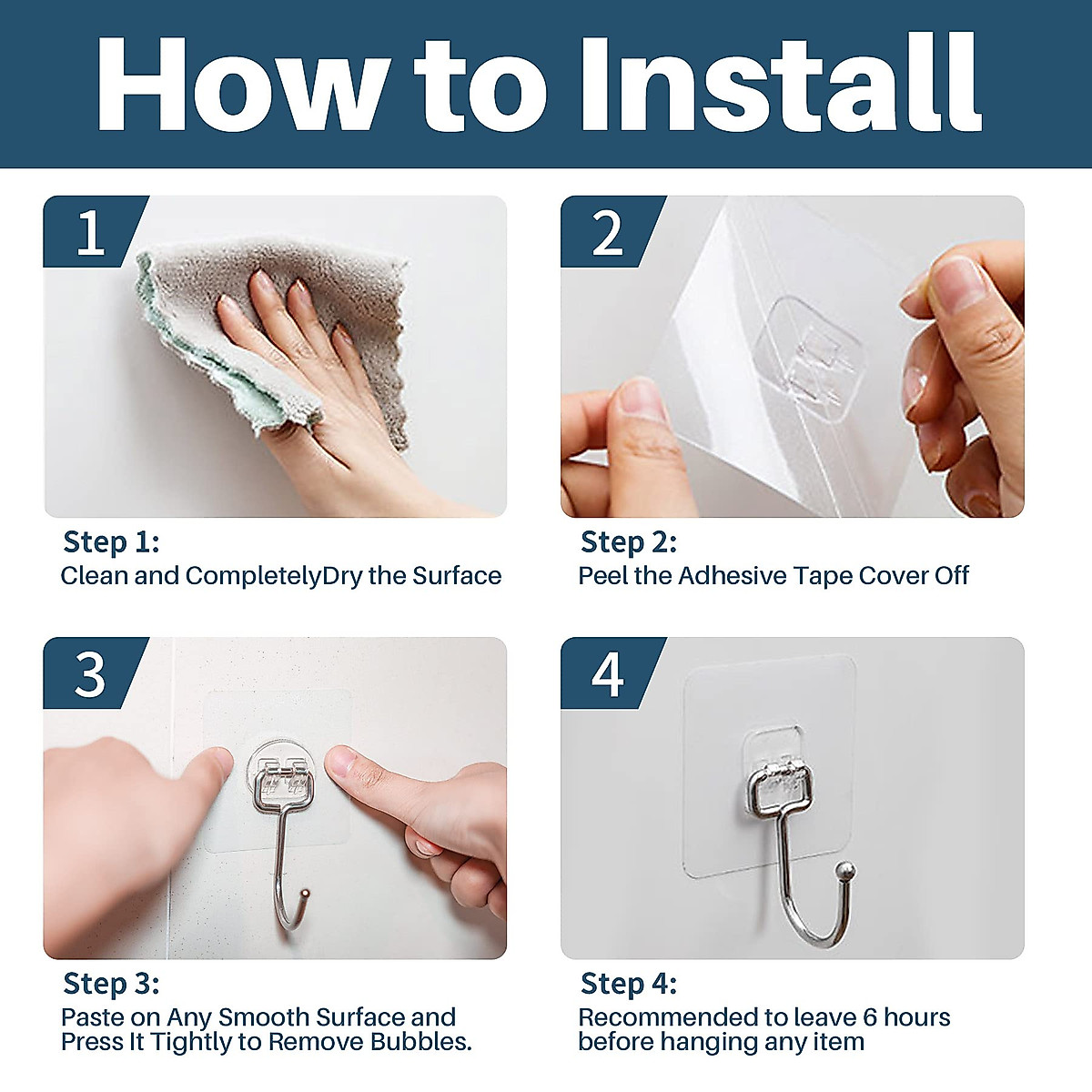 Antimbee 10-Pack All-Purpose Large Adhesive Hooks, Heavy Duty Hold 37 lb(Max) Wall Hooks for Hanging, Large Waterproof Stick on Hooks for Organization