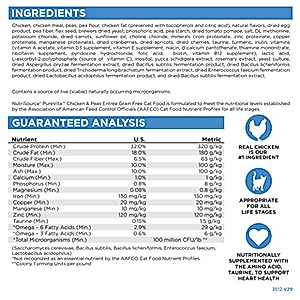NutriSource Pure Vita Grain-Free Cat Food, Made with Chicken and Peas, 15LB, Dry Cat Food