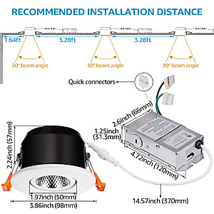 TORCHSTAR 12-Pack 5CCT 3 Inch Gimbal LED Recessed Light, 7W CRI90+ Dimmable Adjustable Eyeball Canless LED Downlight, 2700K/3000K/3500K/4000K/5000K Selectable, Airtight IC, ETL