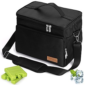 Insulated Lunch Bag with 2 Pcs Ice Packs for Lunch Bags – Waterproof Leakproof Lunch Bag for Women and Man – Heavy Duty Polyester Meal Prep Lunch Box for Adults with Adjustable Shoulder Strap