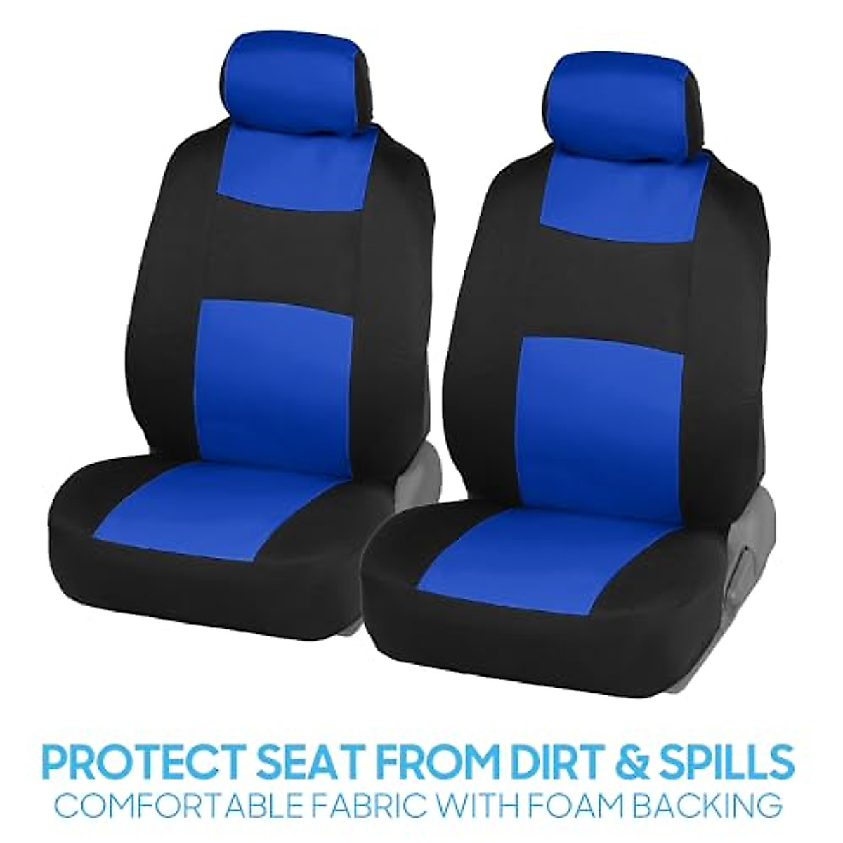 BDK PolyPro Car Seat Covers Full Set in Blue on Black, Front and Rear Split Bench Seat Covers for Cars, Easy to Install Car Seat Cover Set, Car Accessories for Auto Trucks Van SUV - Blue