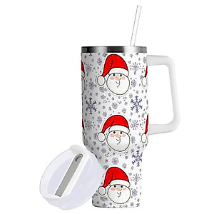 40 Oz Cute Christmas Santa Claus Insulated Water Bottle with Straw and Handle, Insulated Vacuum Tumbler Travel