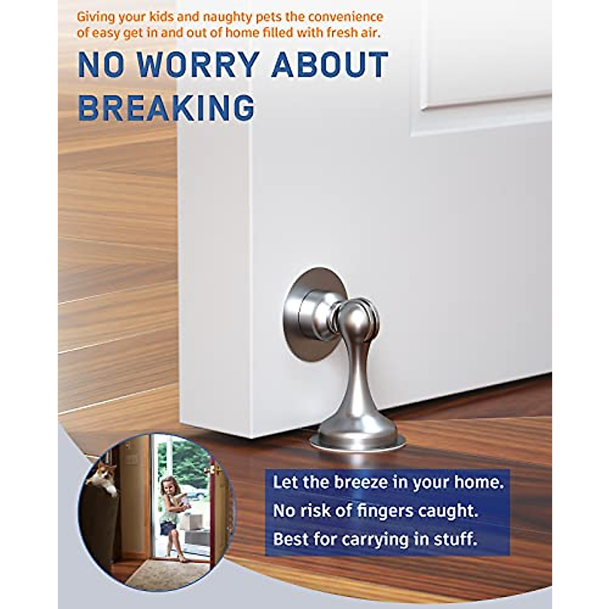 Door Stopper,Magnetic Door Stop,EUHOME 1 Pack Stainless Steel 201 Door Catch Holder,Magnetic Door Stopper,No Drill Doorstop with 3m Self Adhesive Tape,Screws for Wall & Floor Mount,Hold Door Open