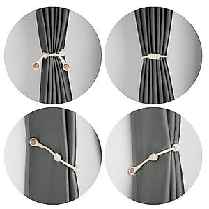 HedongHexi 2 Pack Magnetic Curtain Tiebacks, Curtain Ties Magnetic No Drill, Handmade Curtain Tie Backs Decorative Holdbacks (White, 2P)