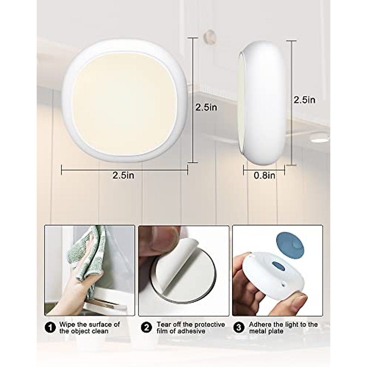 GANA Puck Lights with Remote, Wireless RGBW LED Under Cabinet Lights, 700mAh USB-C Rechargeable Battery Operated Tap Lights, Timed Off, 7 Colors & 3 Modes Dimmable for Closet Bedroom Stairs (1Pack)