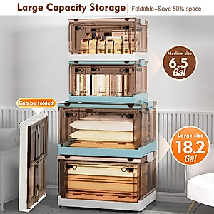 CTSNSLH 228QT Storage Bins with Lids, Plastic Storage Bins with 3 Lids, Storage Box with Door and Wheels,Collapsible Storage Containers(76QT*3)