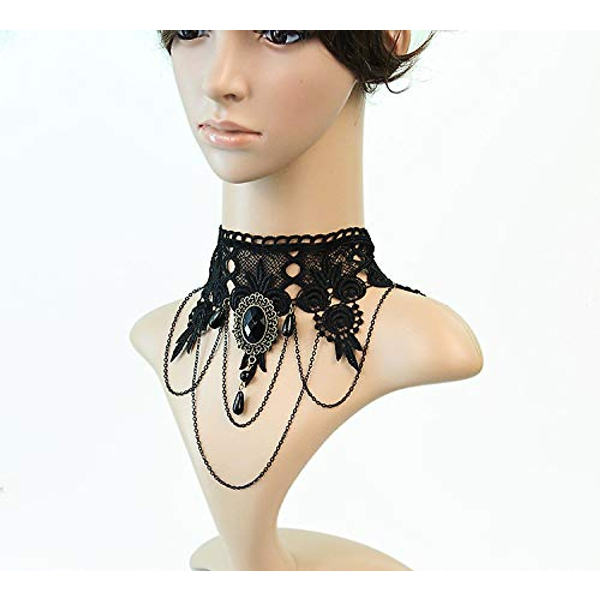 iWenSheng Halloween Costumes Jewelry for Women - Steampunk Black Lace Choker Necklace Gothic Jewelry Accessories, Vampire Choker Necklace Costume for Teen Girls