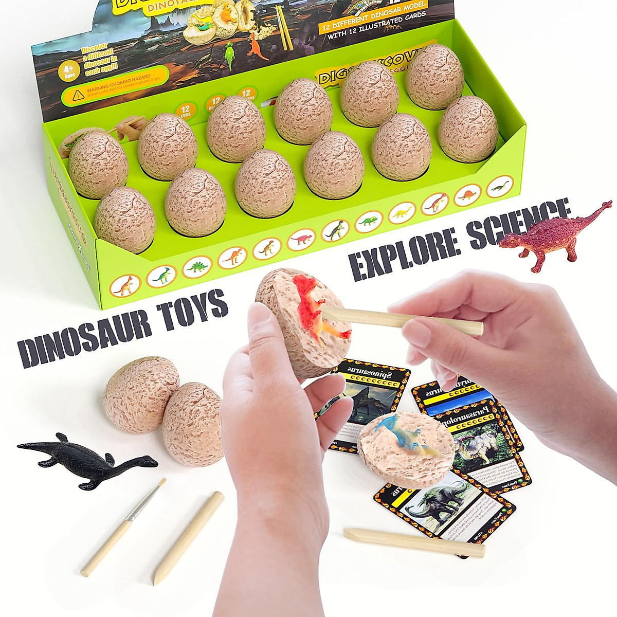 DoDoMagxanadu Dinosaur Eggs,12 Dino Eggs Dig Excavation Kit Dinosaur Toys for Boys, Science STEM Dinosaur Party Favors Goodie Bag Stocking Stuffers for Boys & Girls Ages 3-5 4-7 5-7+
