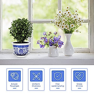 GANAZONO Outdoor Planters Blue and White Porcelain Flower Pot with Porcelain Saucer Chinese Ceramic Plant Pots Balcony Planter Bonsai Pot for Garden and Indoor Plant Saucers
