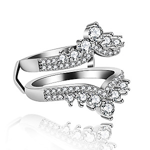 Uloveido Women's Simulated Diamond Princess Crown Ring Wraps and Enhancers Wedding Engagement Rings Guard Enhancer Double Band (Size 6)